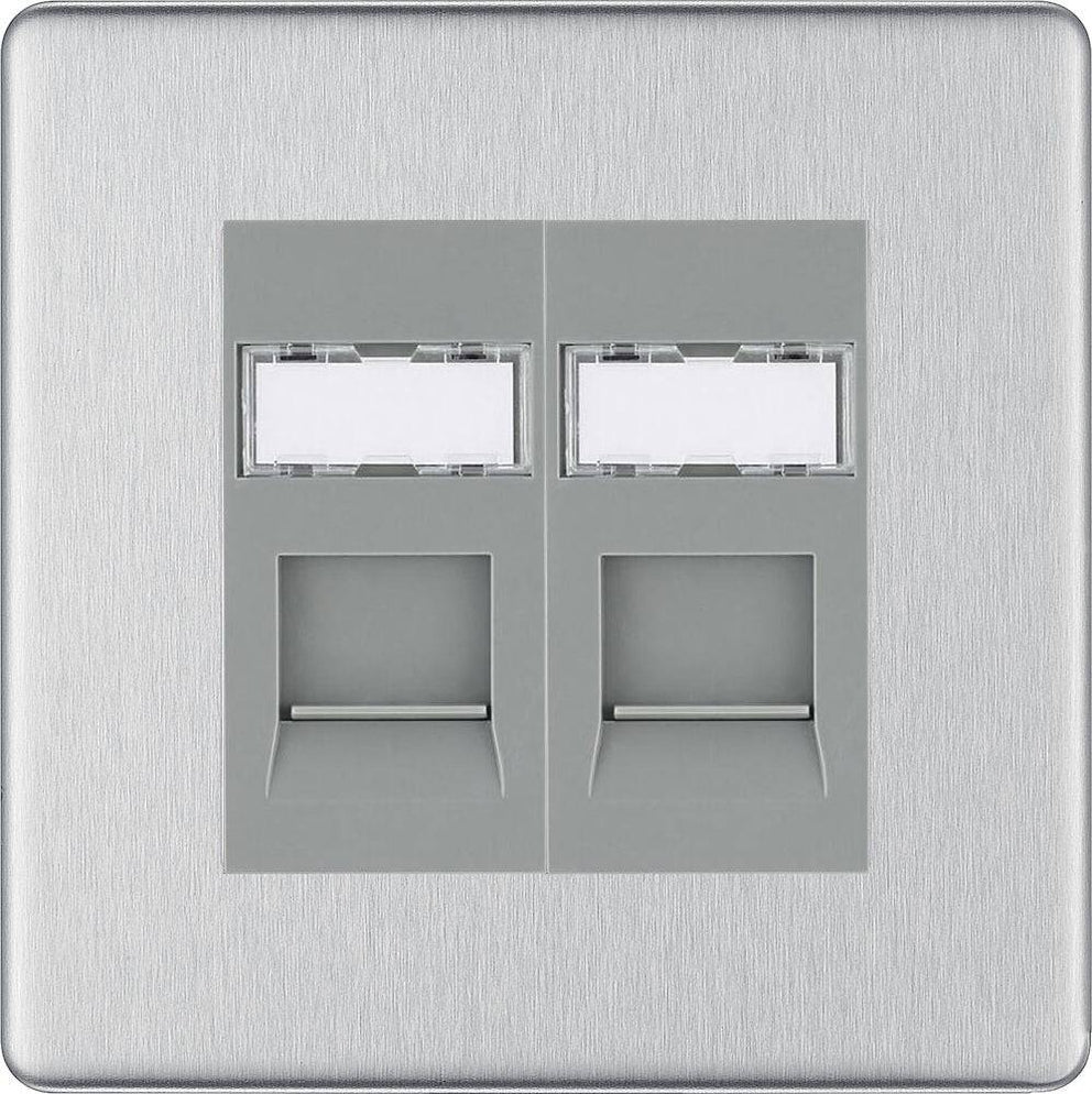 BG Nexus Screwless Brushed Steel Double RJ45 Cat6 Data Outlet ...