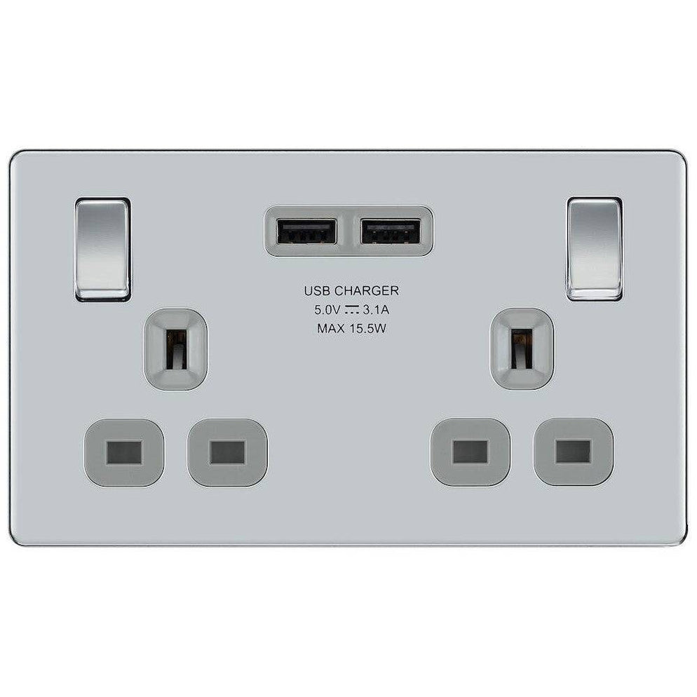 BG Nexus Screwless Polished Chrome 13A Double USB Socket FPC22U3G | RS ...