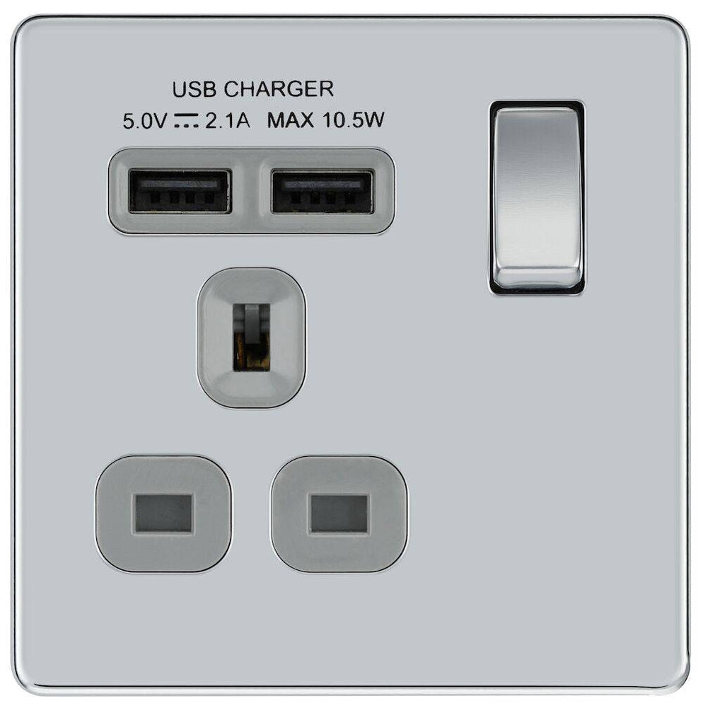 BG Nexus Screwless Polished Chrome 13A Single USB Socket FPC21U2G | RS ...