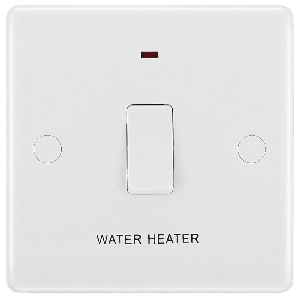 BG White Moulded 20A DP Switch with Neon Flex and Marked Water Heater 833WH | RS Electrical Supplies