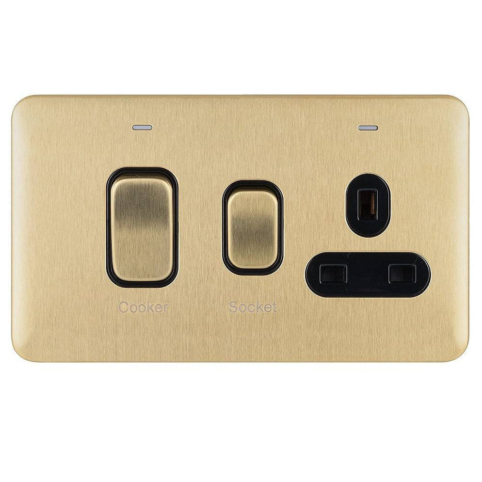 Schneider Lisse Deco Satin Brass 45A Cooker Switch with 13A Socket ...