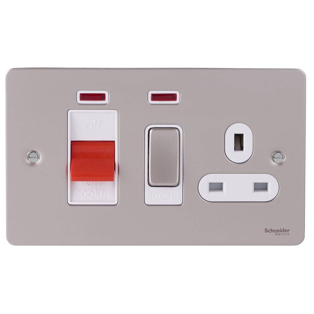 Schneider Ultimate Flat Plate Pearl Nickel 45A Cooker Switch with 13A ...
