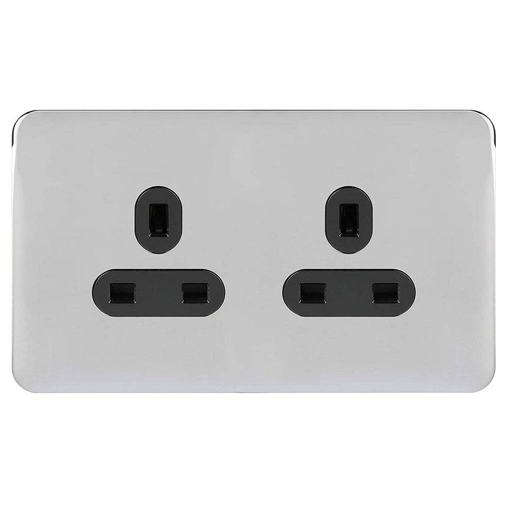 Schneider Lisse Deco Polished Chrome 13A Double Unswitched Socket ...