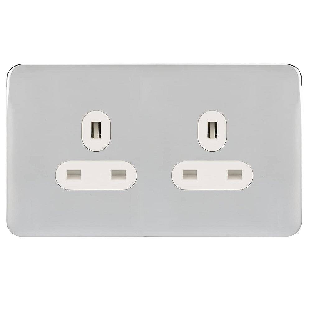 Schneider Lisse Deco Polished Chrome 13A Double Unswitched Socket ...