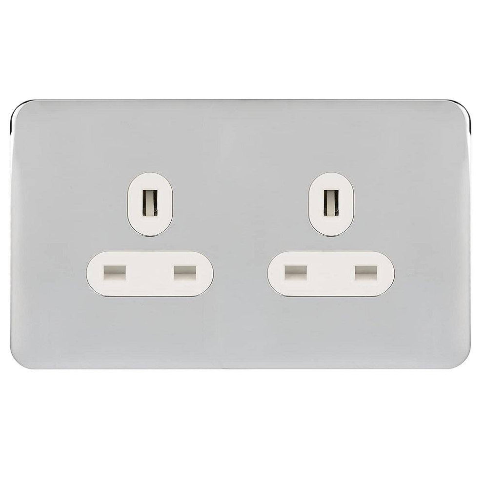 Schneider Lisse Deco Polished Chrome 13A Double Unswitched Socket ...