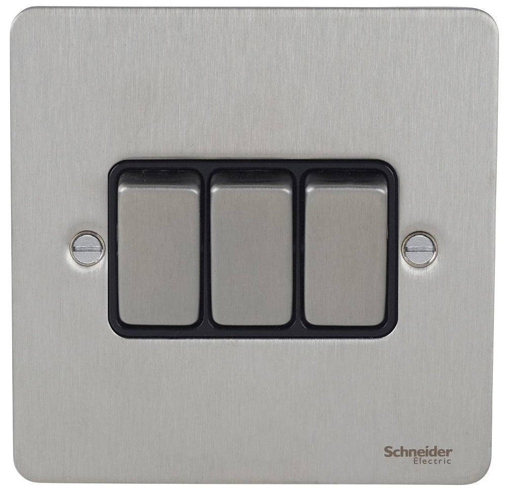 Schneider Ultimate Flat Plate Stainless Steel 3G 2W Light Switch ...