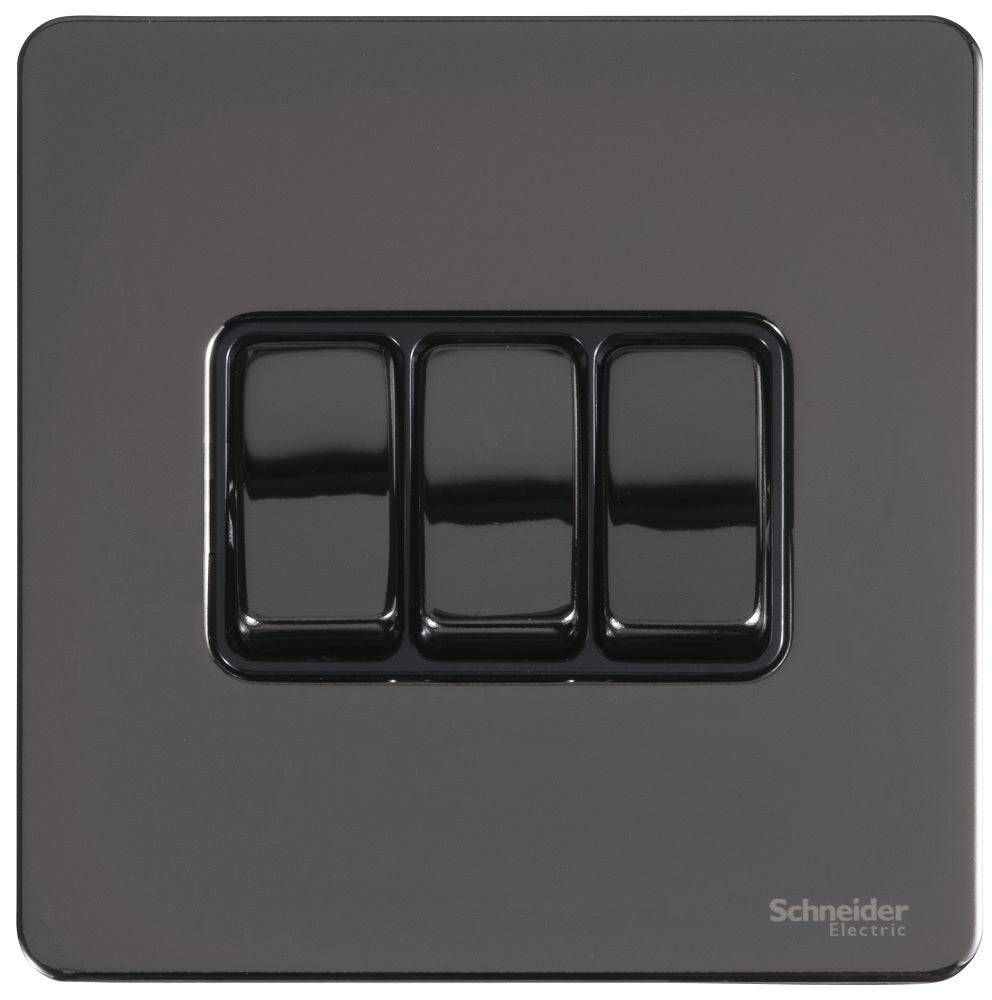 Schneider Ultimate Screwless Black Nickel 3G 2W Light Switch GU1432BBN ...
