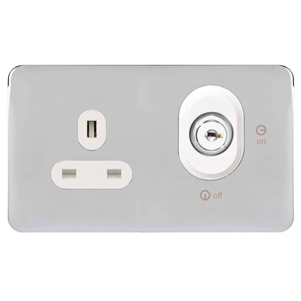 Schneider Lisse Deco Polished Chrome 13A Single DP Lockable Socket ...
