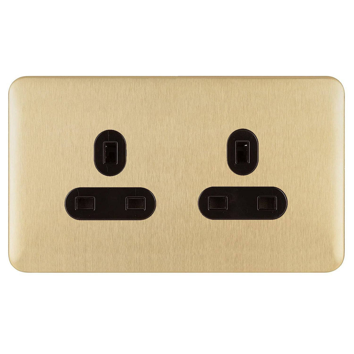 Schneider Lisse Deco Satin Brass 13A Double Unswitched Socket ...