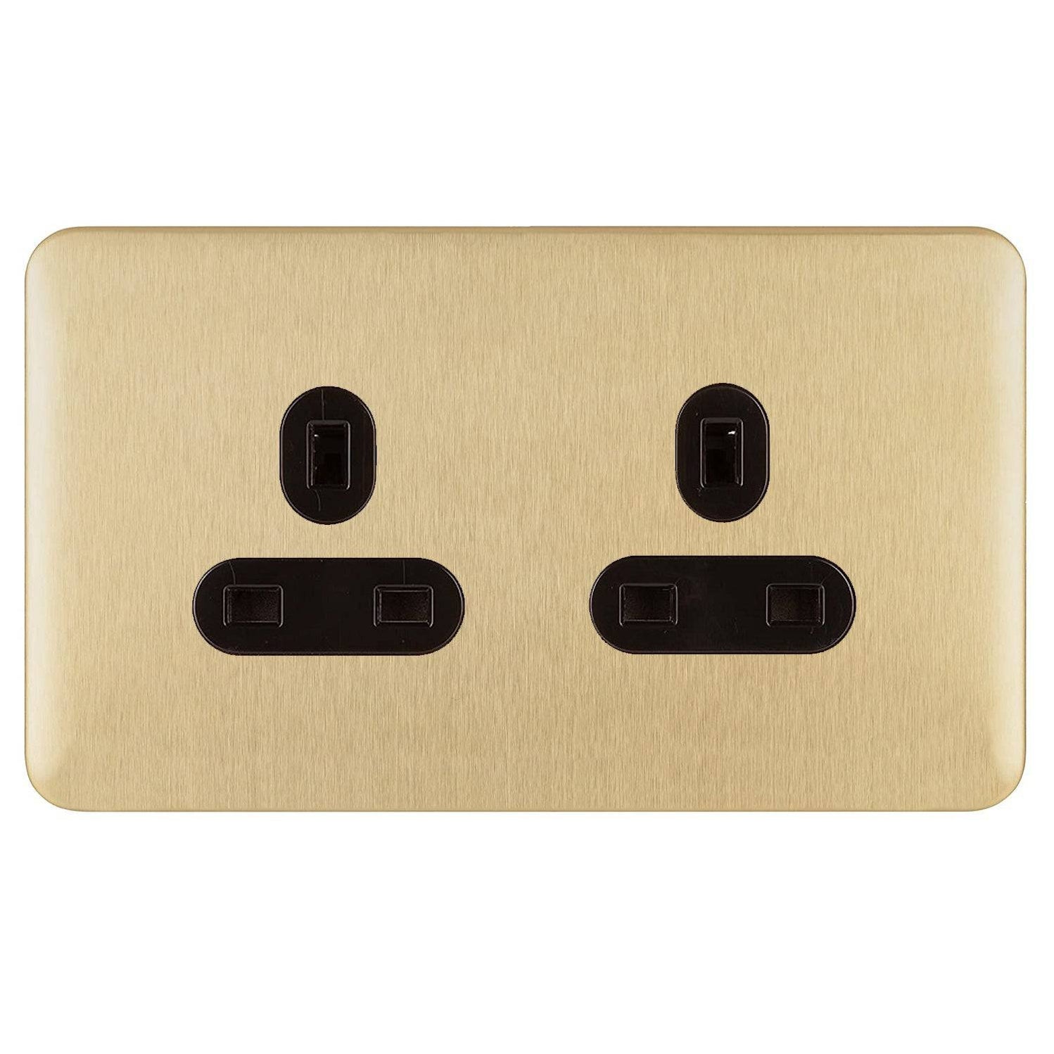 Schneider Lisse Deco Satin Brass 13A Double Unswitched Socket ...