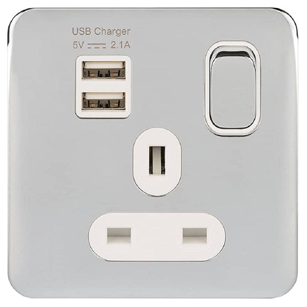 Schneider Lisse Deco Polished Chrome 13A Single USB Socket ...