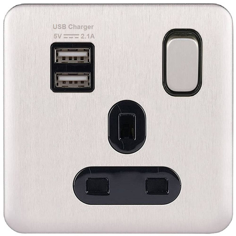 Schneider Lisse Deco Stainless Steel 13A Single USB Socket ...
